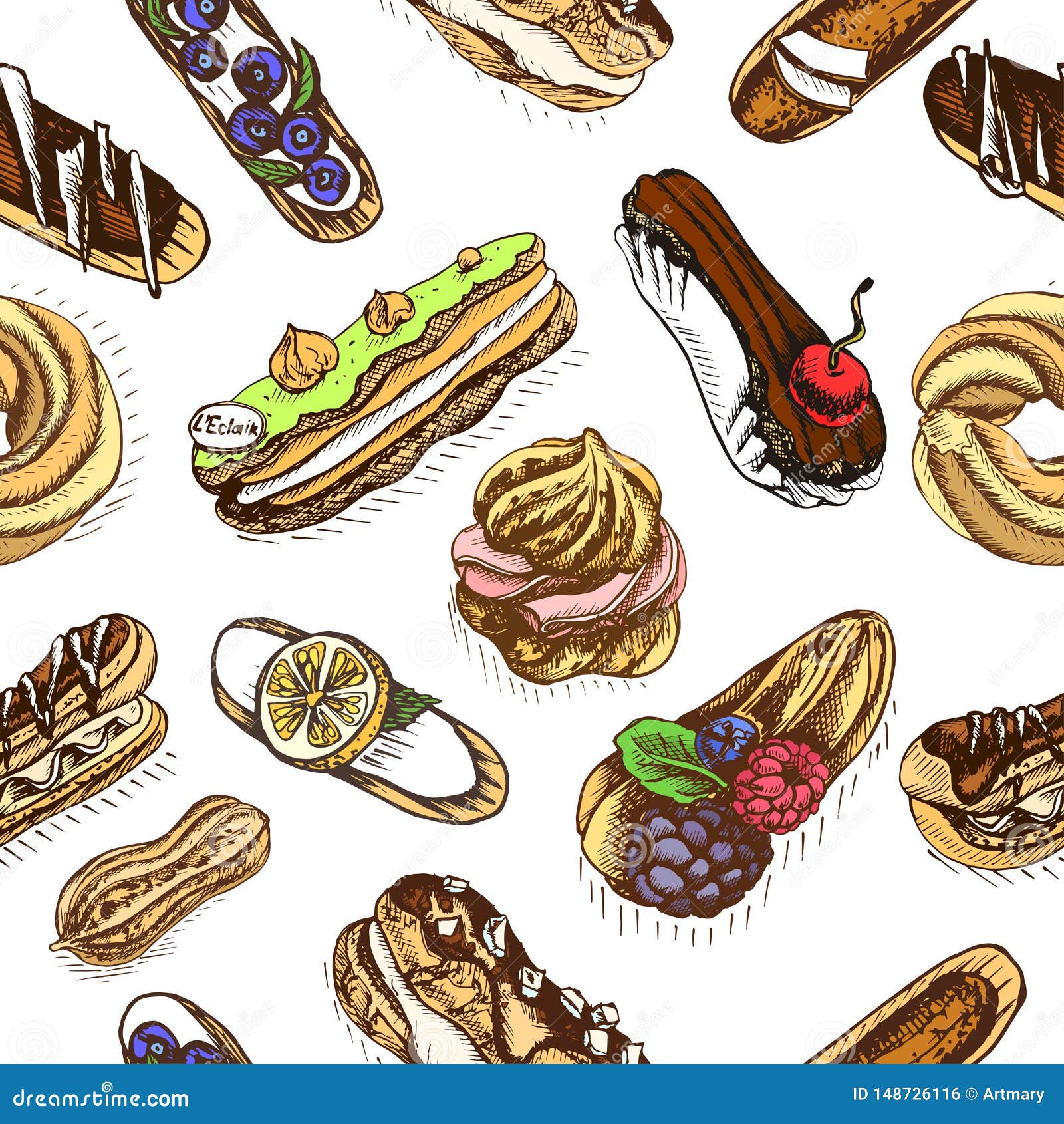 Vector Illustration Sketch Eclair. Card Menu Profiterole Stock ...