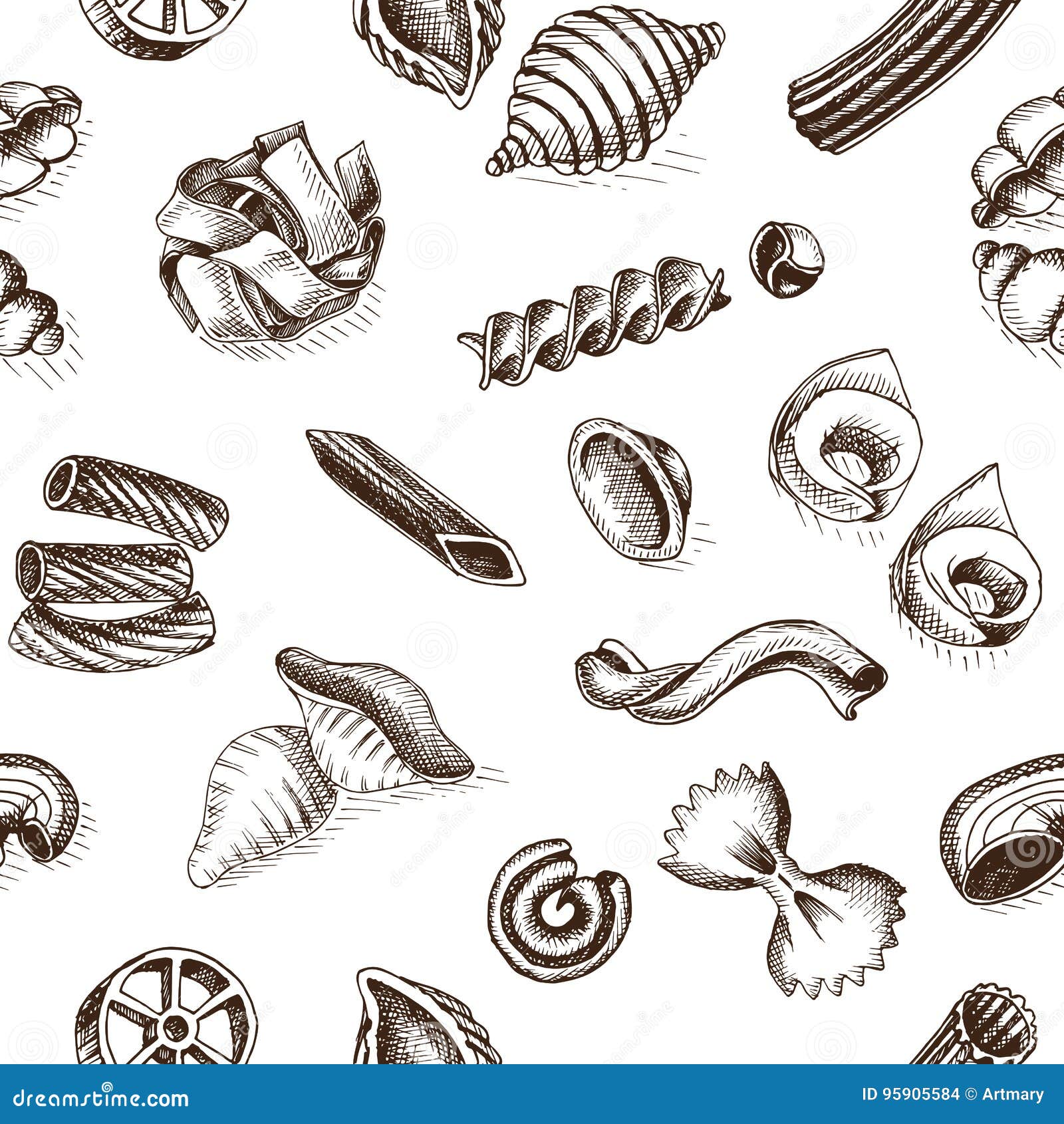 Vector Illustration Sketch - Pasta. Pattern Italian Food. Stock ...