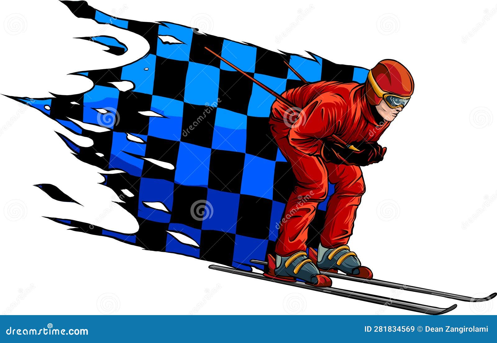 Vector Illustration of Skiing Man Colored Draw Stock Vector ...