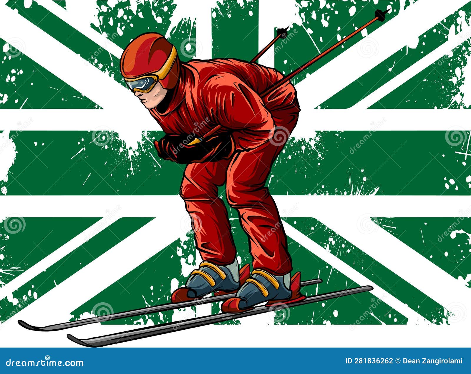 Vector Illustration of Skiing Man Colored Draw Stock Vector ...