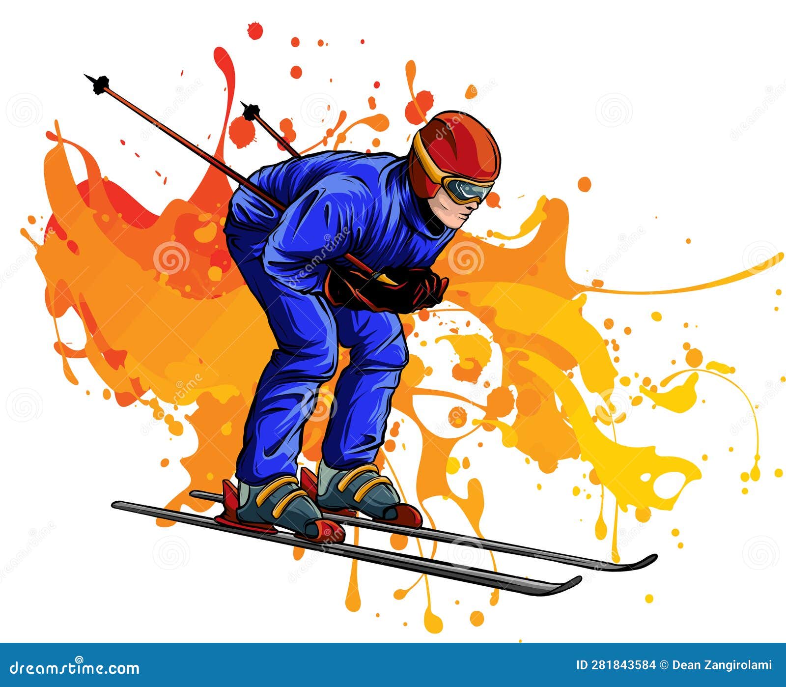 Vector Illustration of Skiing Man Colored Draw Stock Vector ...