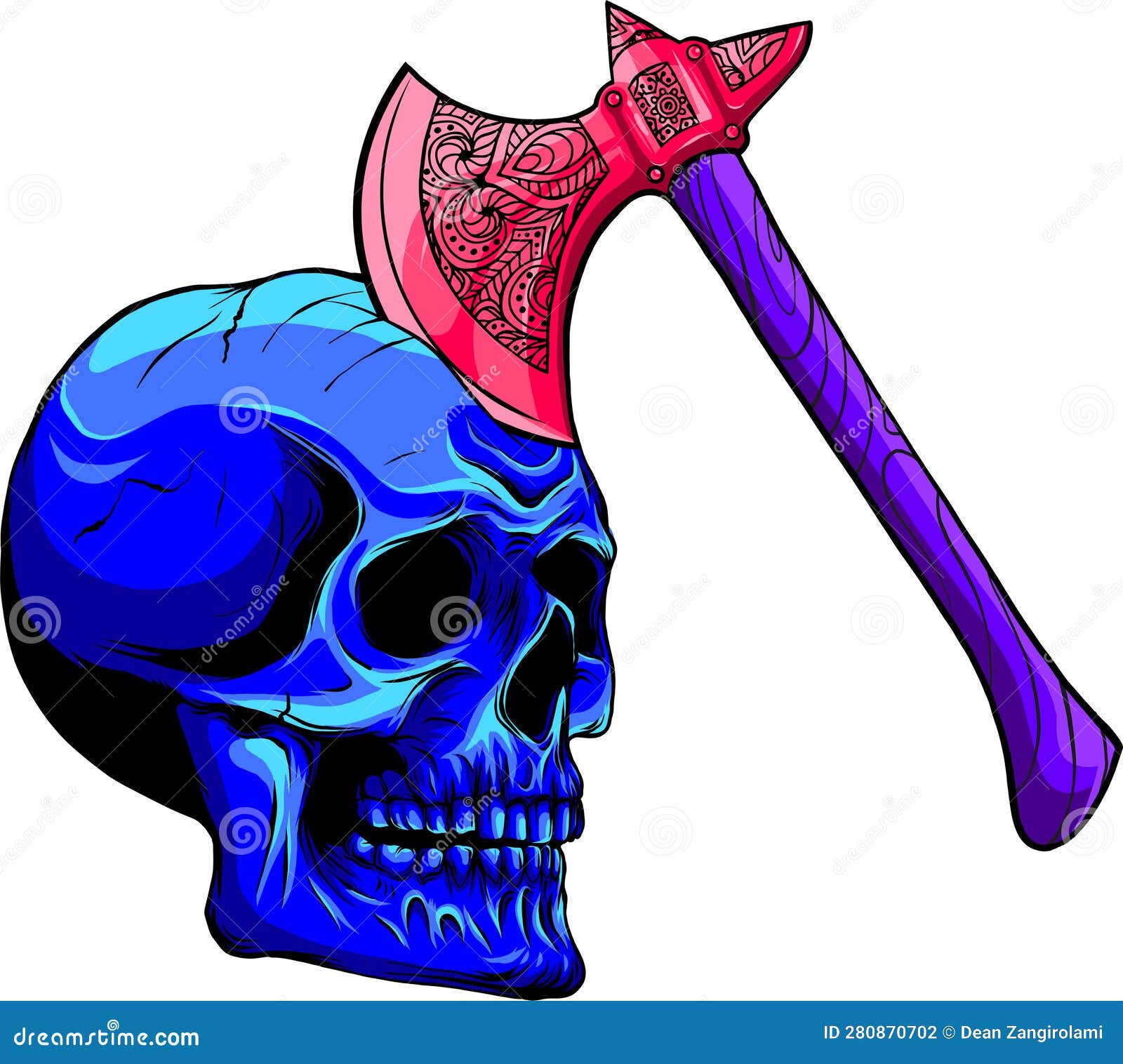 Vector Illustration of Skull with Ax Art Stock Vector - Illustration of ...
