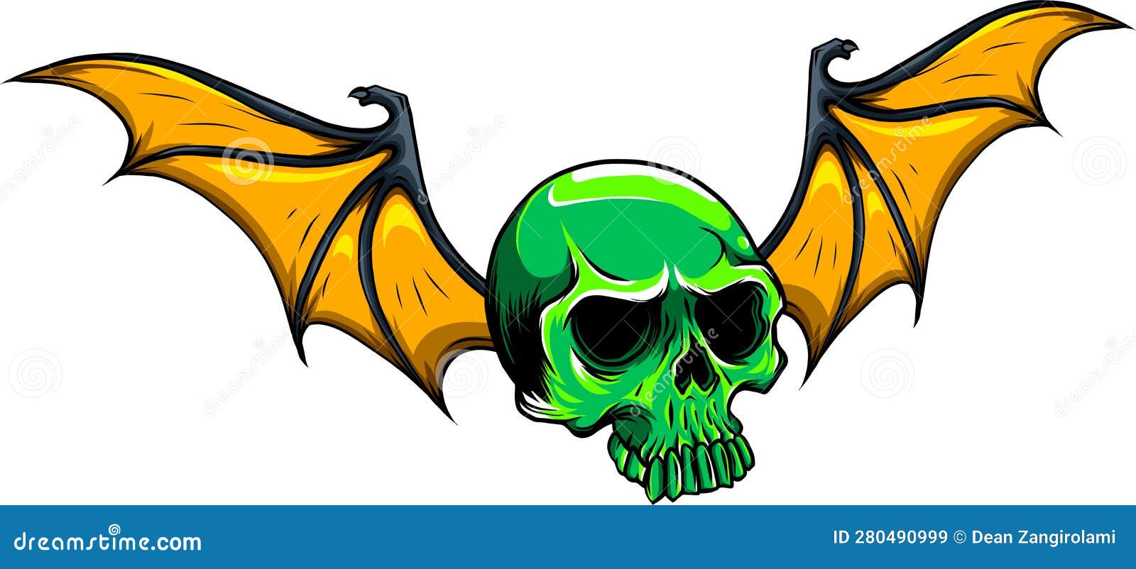 Vector Illustration of Skull and Bat Wing on White Background. Digital ...