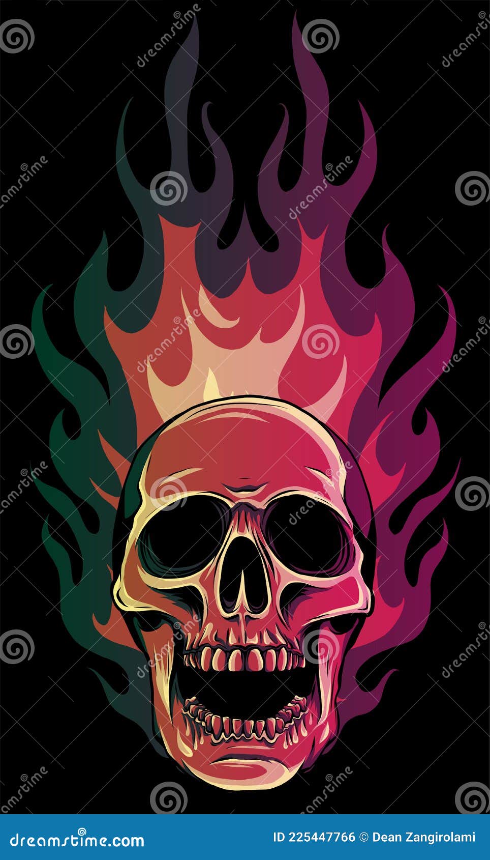 Vector Illustration of Skull Falling with Fire Flame Stock Vector ...