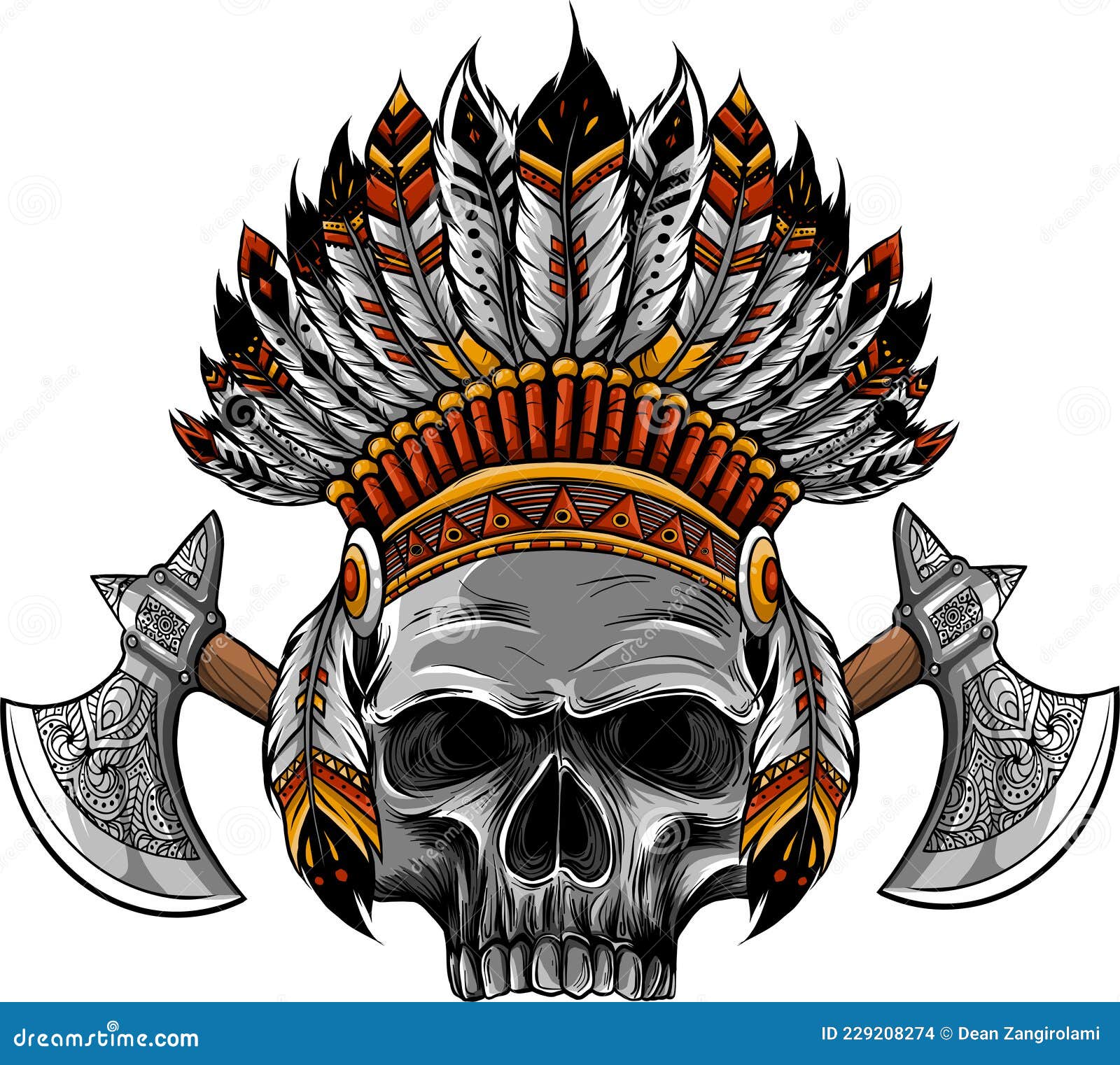 Vector Illustration of Indian Skull and Tomahawk Stock Vector ...