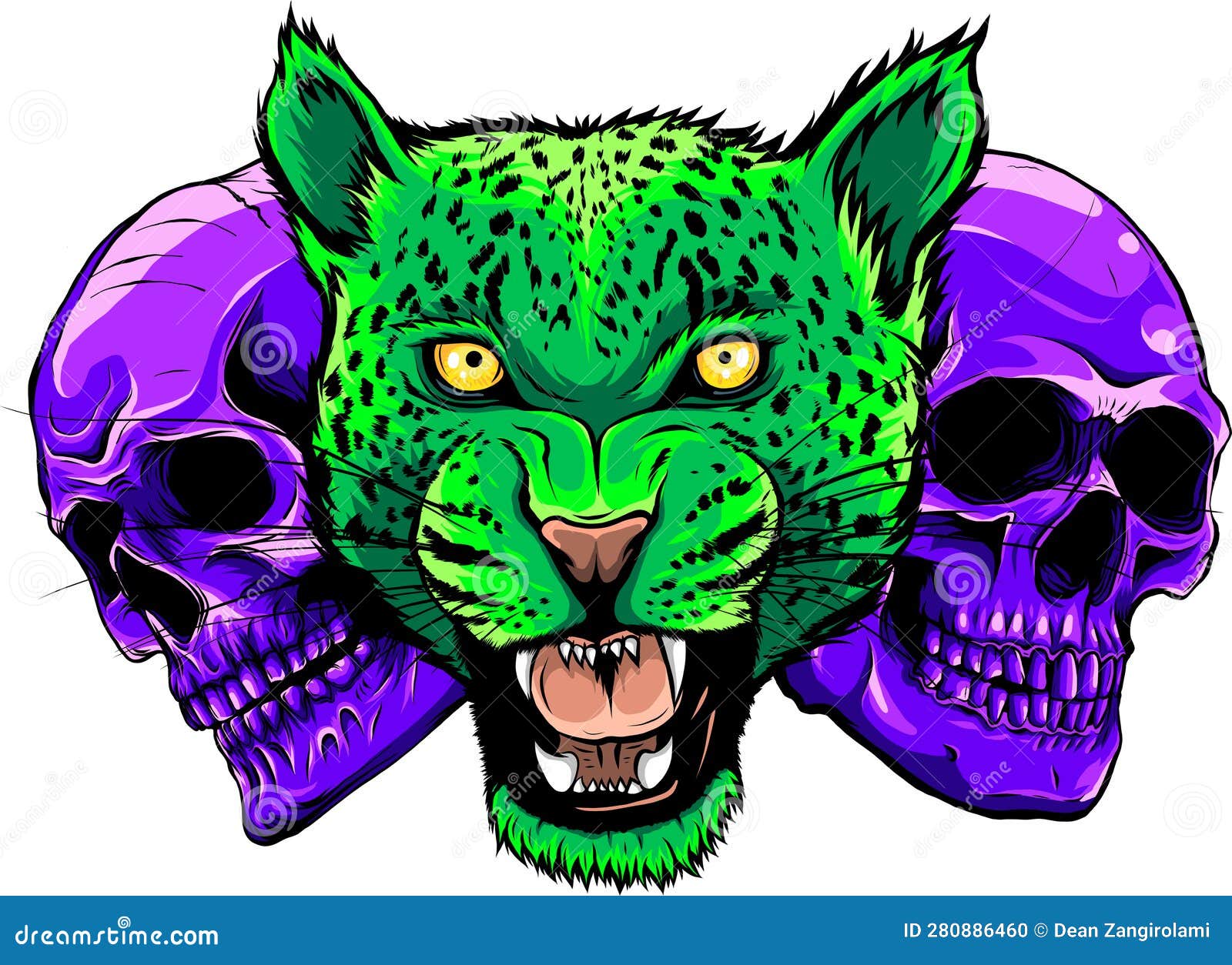 Vector Illustration Skulls Head with Leopard. Digital Hand Draw Stock ...