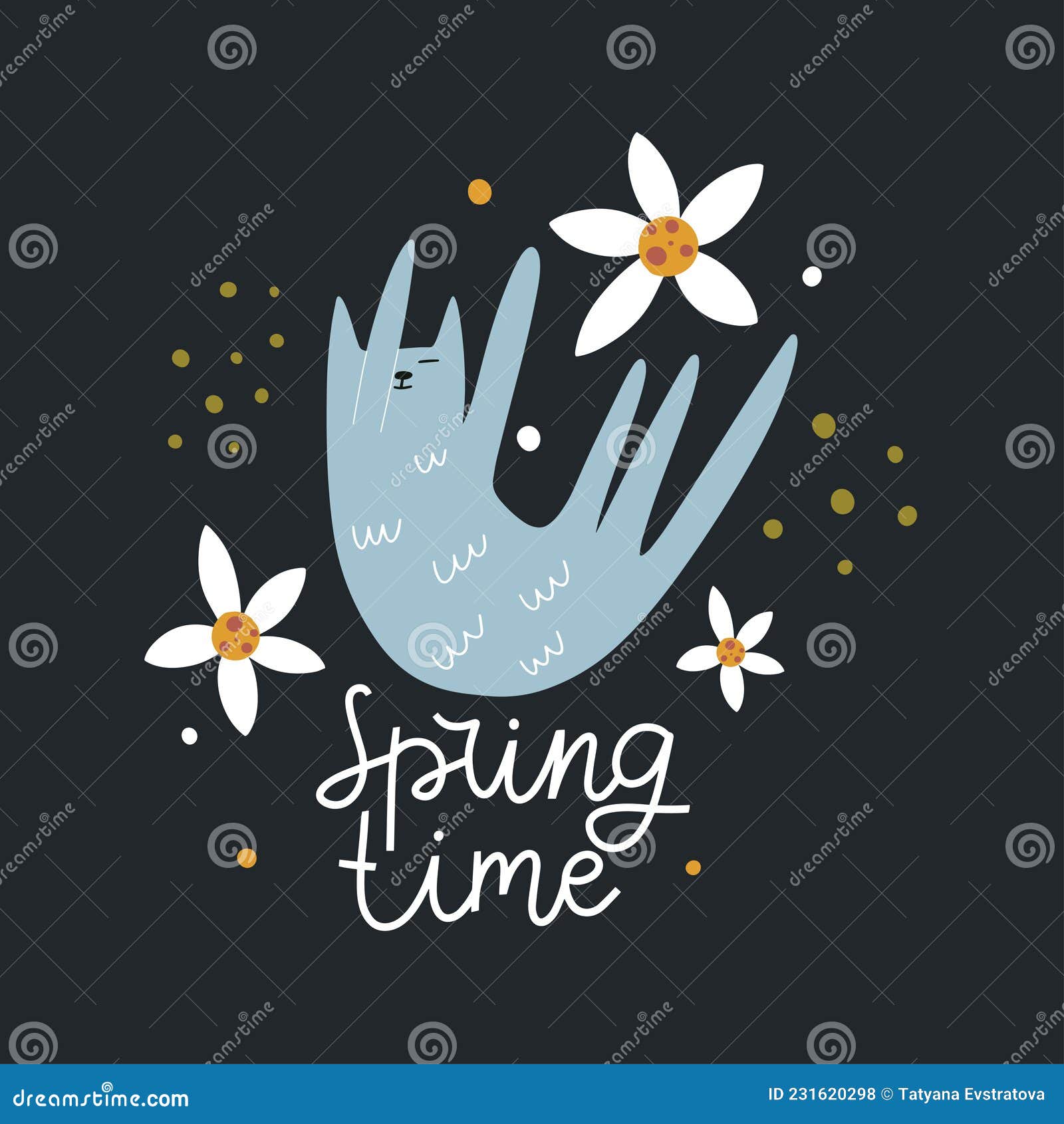 Vector Illustration with Sleeping Cat. Spring Time Stock Vector ...