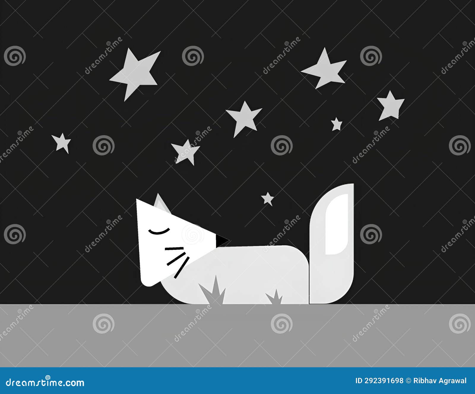 A Vector Illustration of a Sleeping Fox Under the Stars at Night. Stock ...