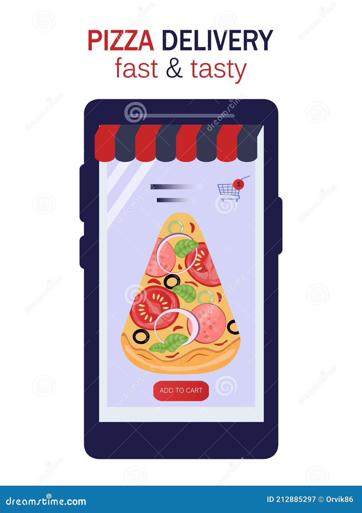 Vector Illustration of a Slice of Pizza on the Smartphone Screen. Pizza ...
