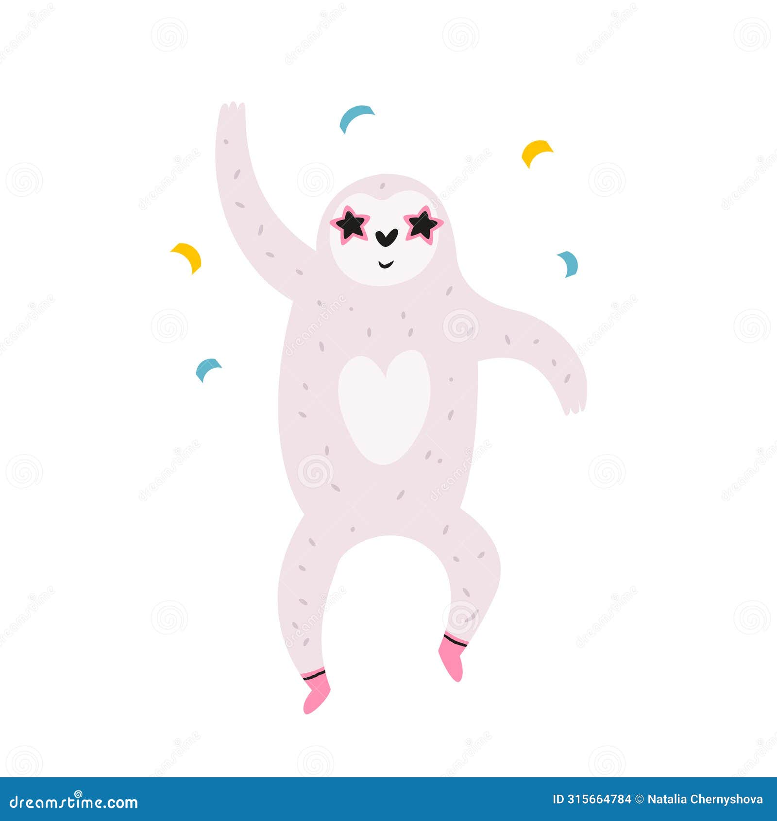 Vector Illustration of a Sloth Dancing in Disco Glasses and Cool Socks ...