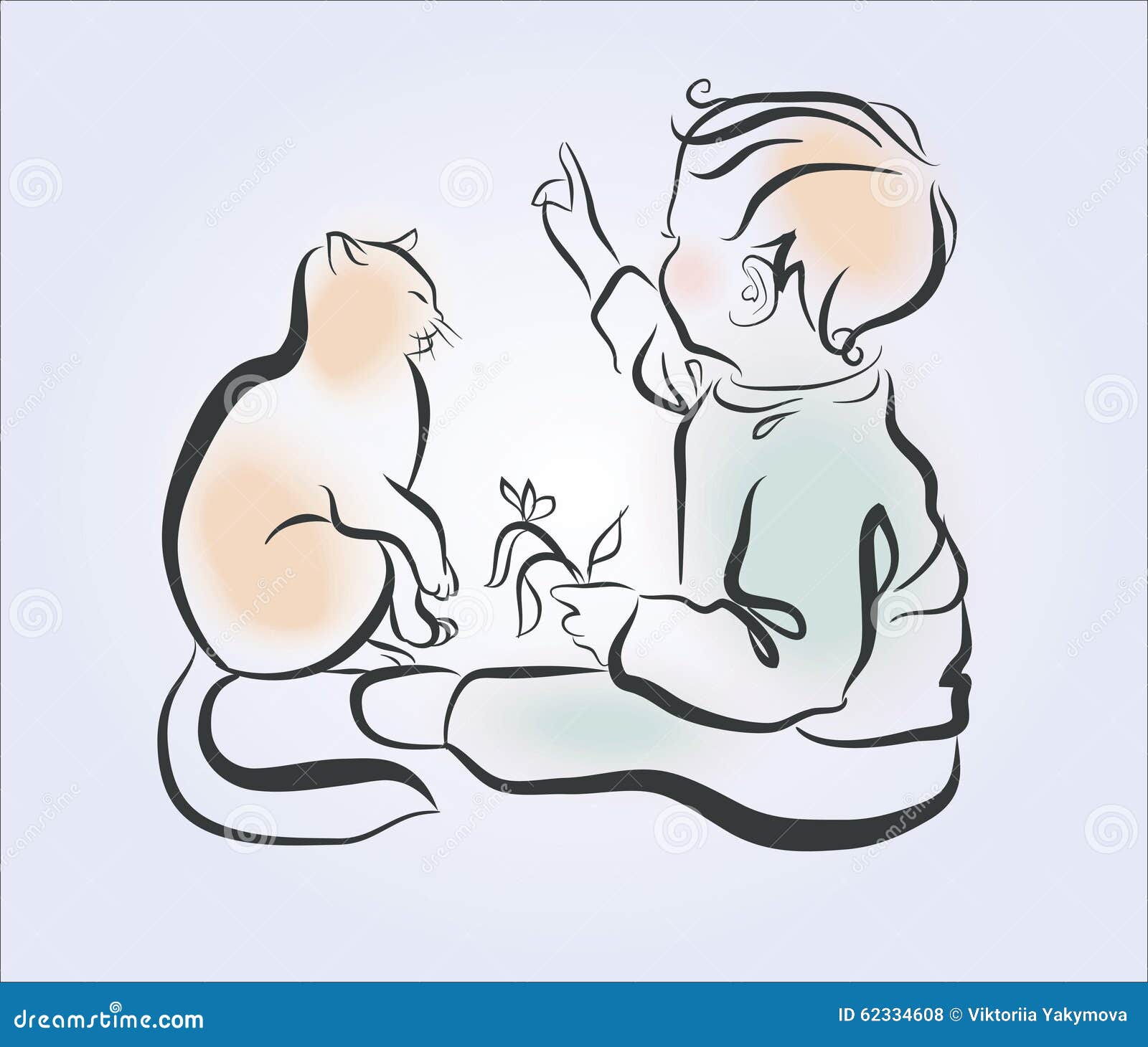 Vector Illustration. A Small Child Playing With A Cat. Stock Vector ...