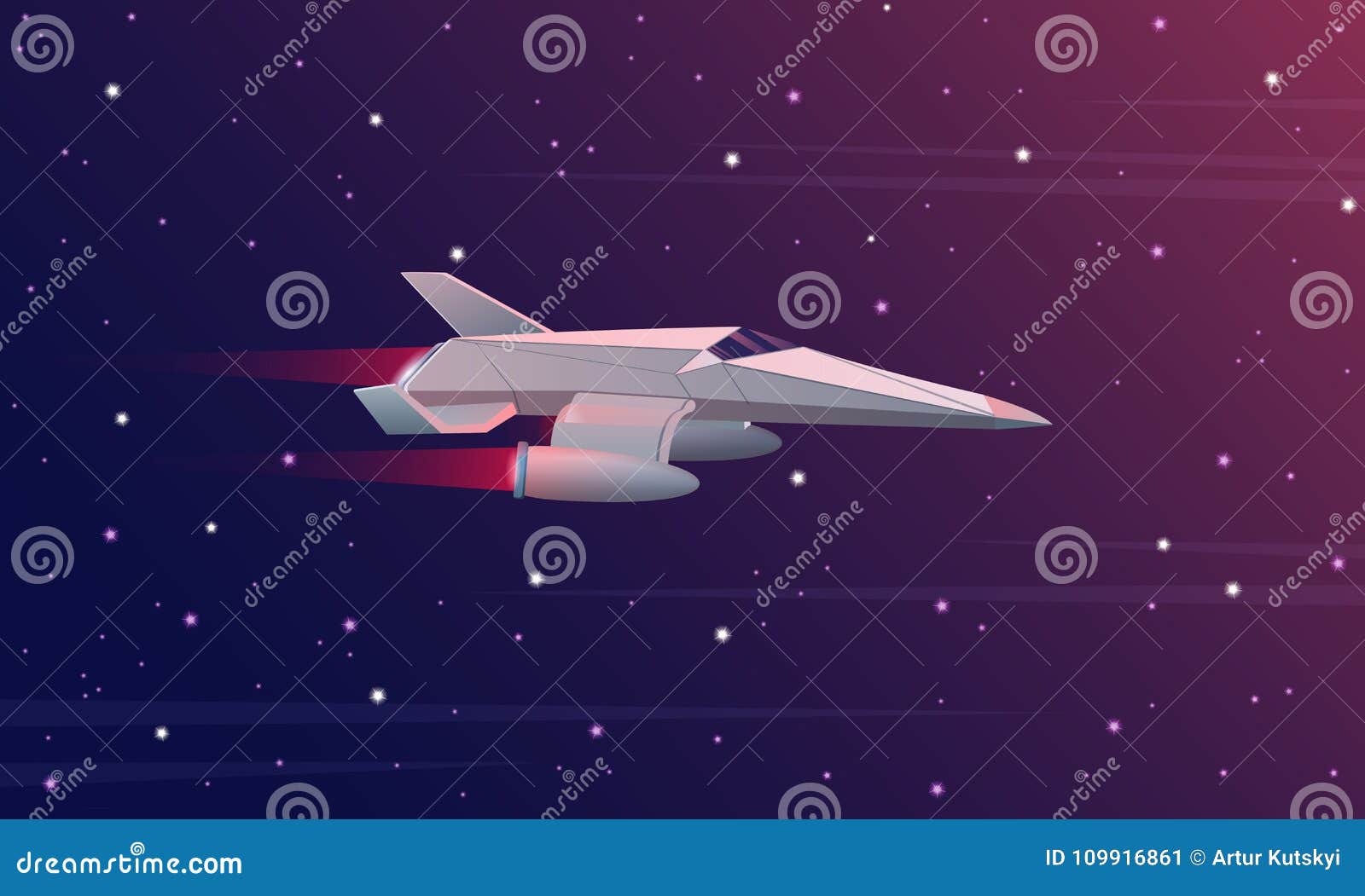 Vector Illustration Of Small Spaceship Flying In Outer Space. Galaxy ...