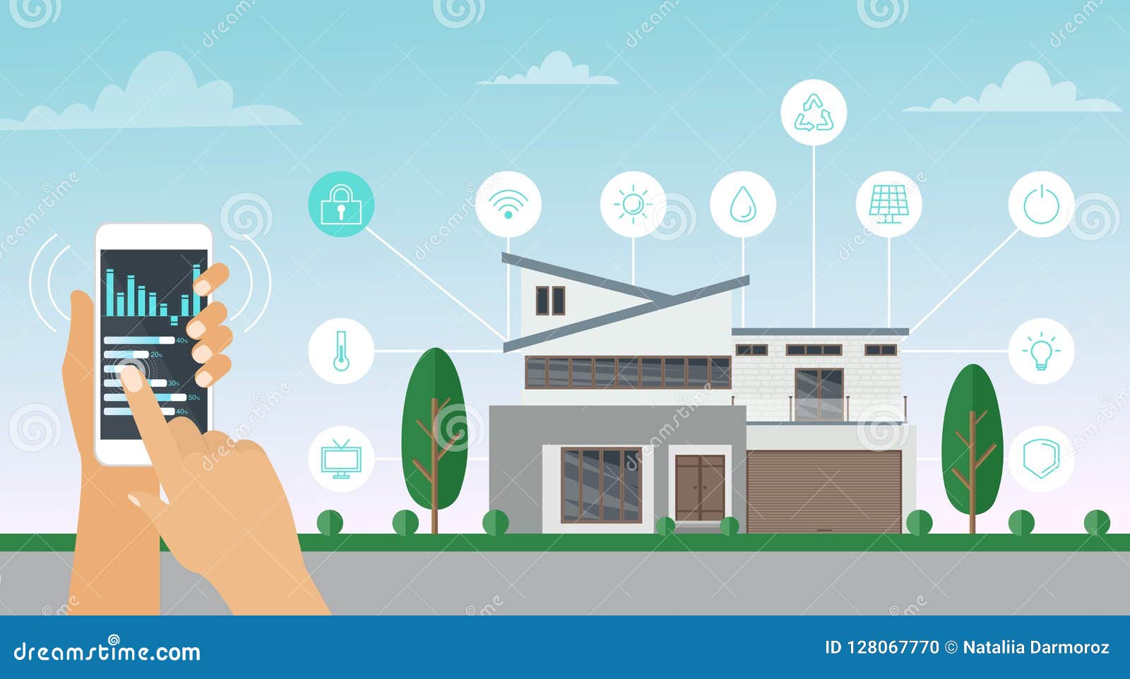 Vector Illustration of Smart House Concept. Home Technology System with ...