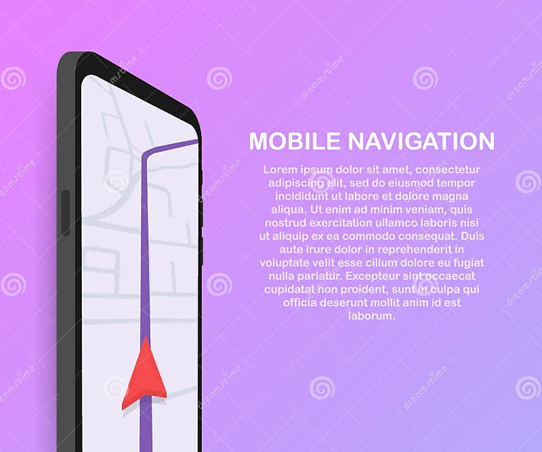 Vector Illustration Of Smartphone With Mobile Navigation App On Screen