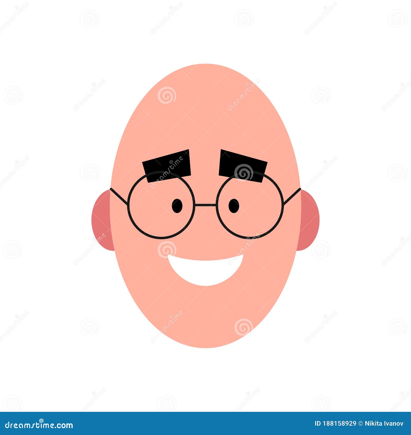 Vector Illustration Of A Smiling Bold Man Wearing Glasses Portrait Of