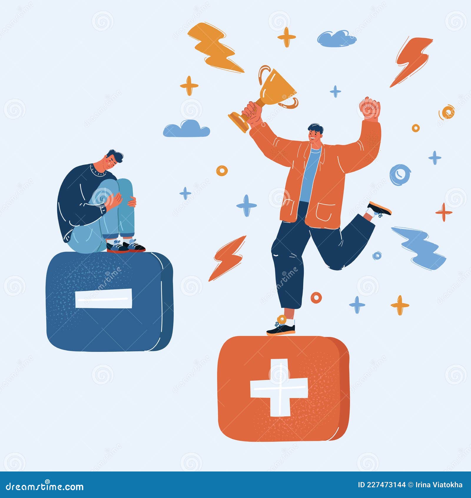 Vector Illustration of Smiling and Crying Faces. Pessimist and Optimist ...