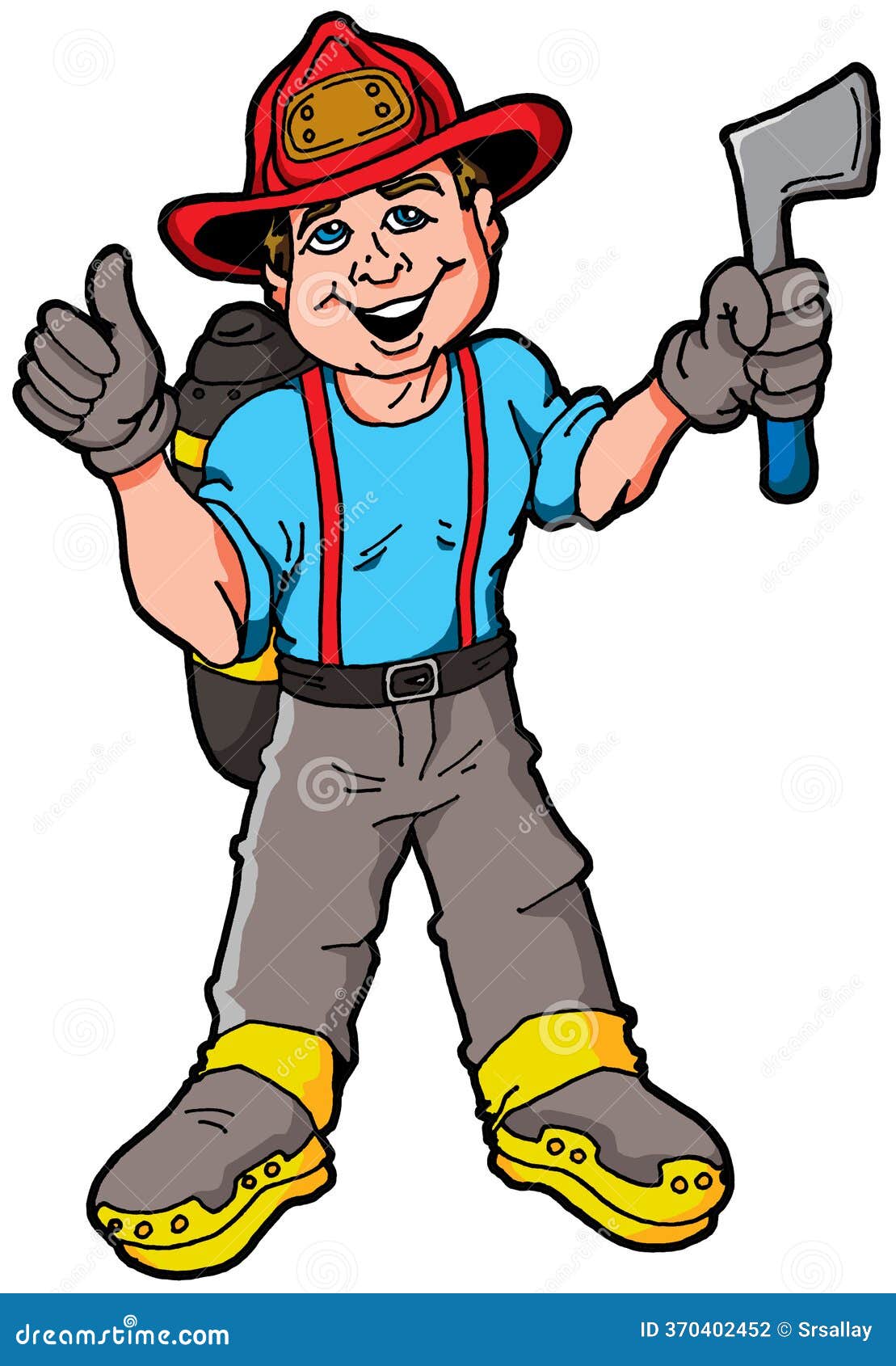 Smiling Boy In Fireman Uniform With Hose Cartoon Vector | CartoonDealer ...