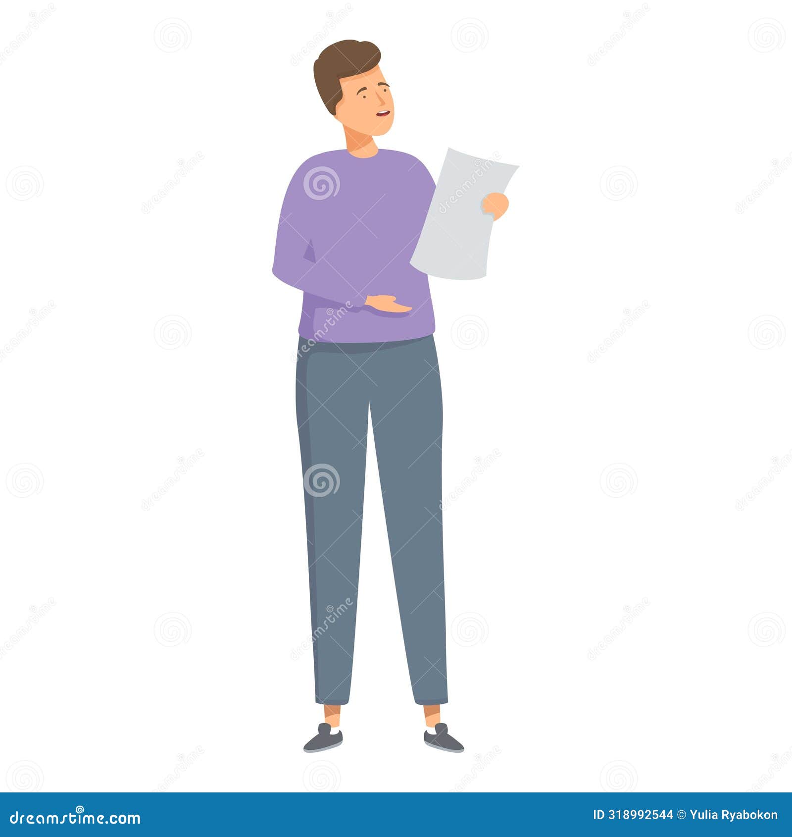 Vector Illustration of a Smiling Man Standing and Reading a Paper ...