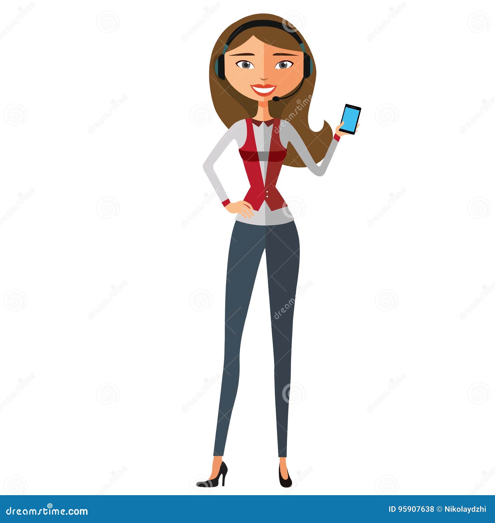 Vector Illustration of Smiling Telephone Operator Isolated Stock Vector ...