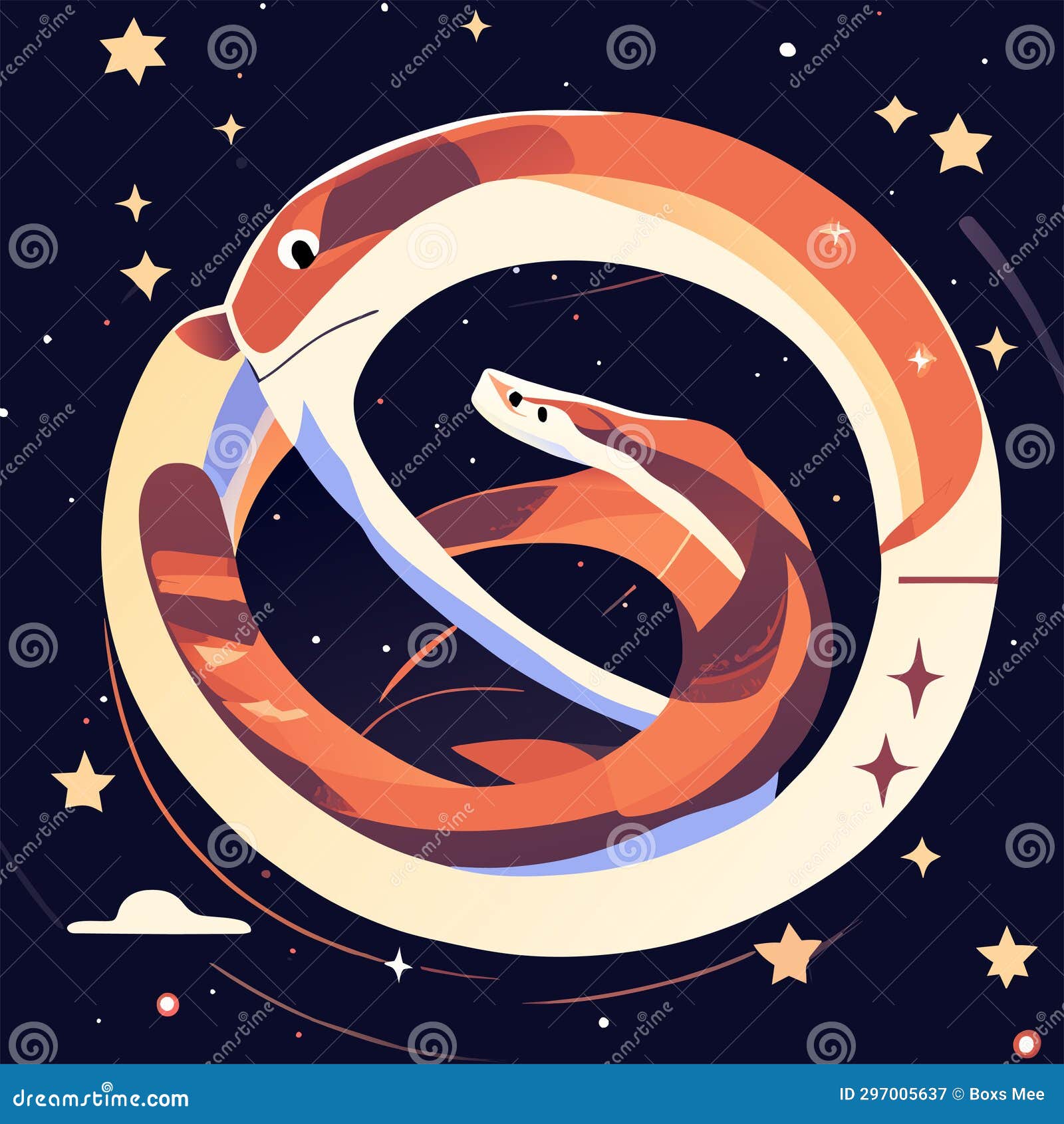 Vector Illustration of a Snake in the Circle of the Starry Sky. AI ...