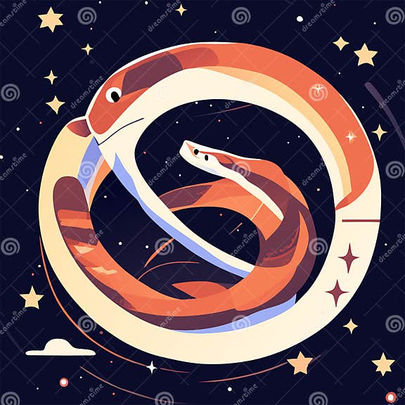 Vector Illustration of a Snake in the Circle of the Starry Sky. AI ...