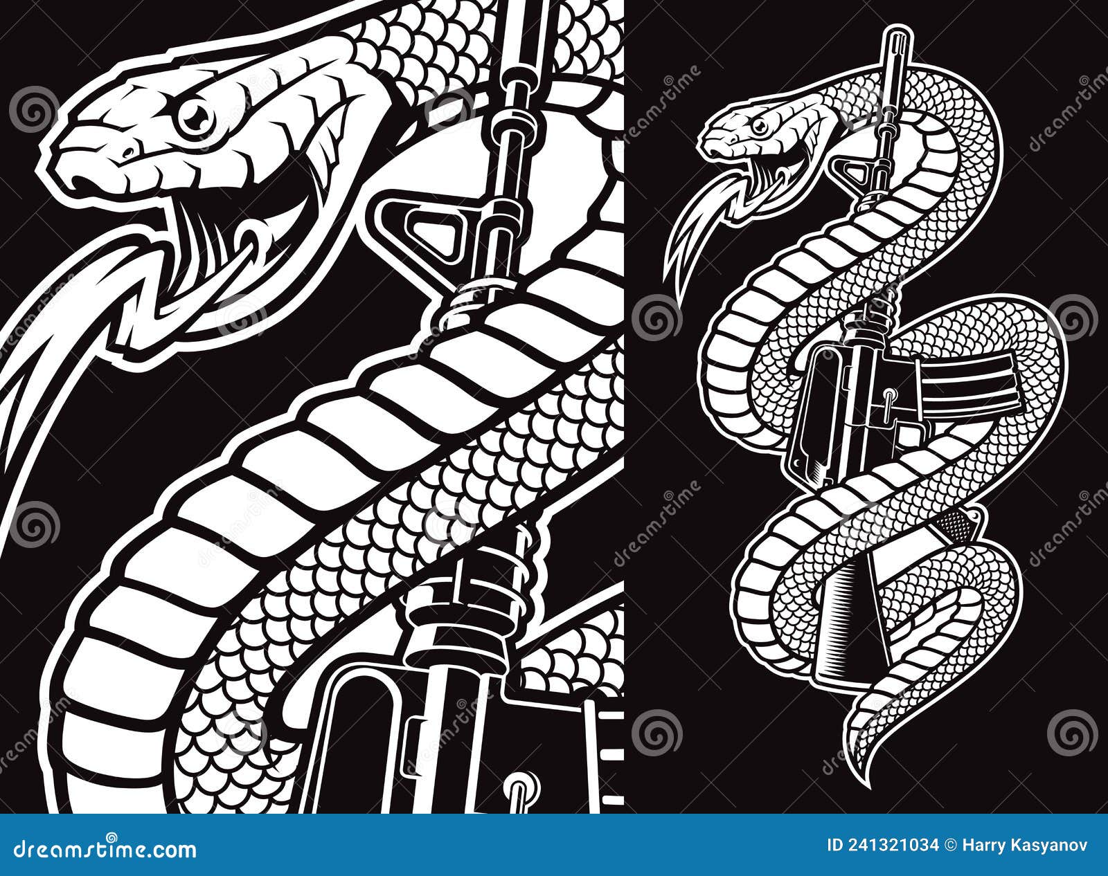 Snake with an M16 rifle stock vector. Illustration of arts - 241321034