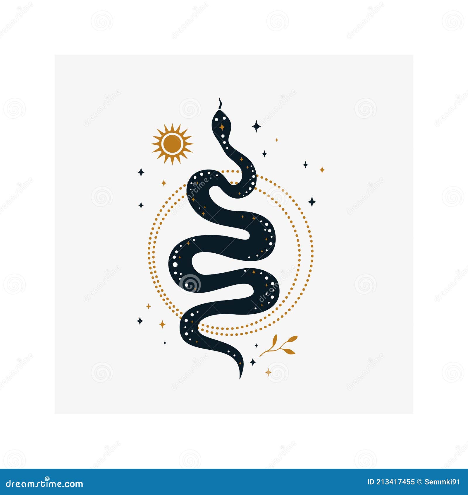Snake And Magic Symbols Watercolor Illustration. Hand Drawn Clipart Set ...