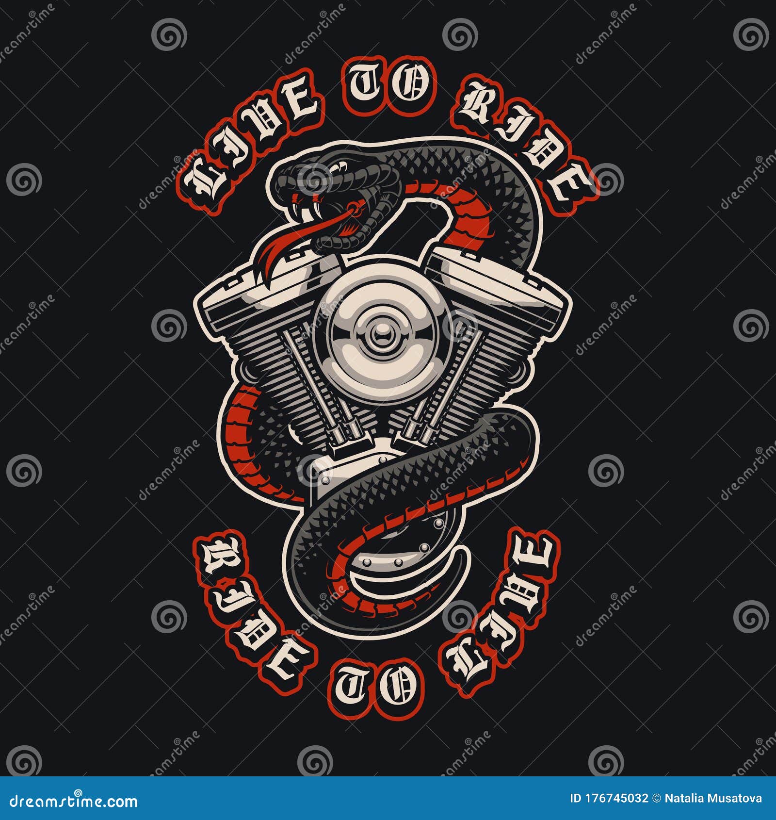 Vector Illustration of a Snake with Motorcycle Engine Stock ...