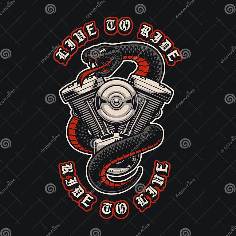 Vector Illustration of a Snake with Motorcycle Engine Stock ...