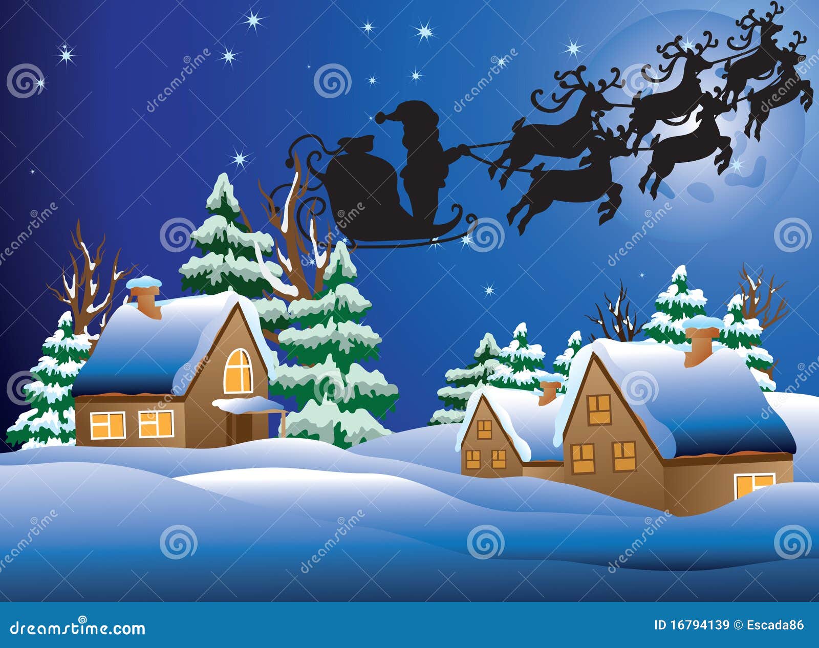 Vector Illustration of a Snow-covered Village. Stock Vector ...