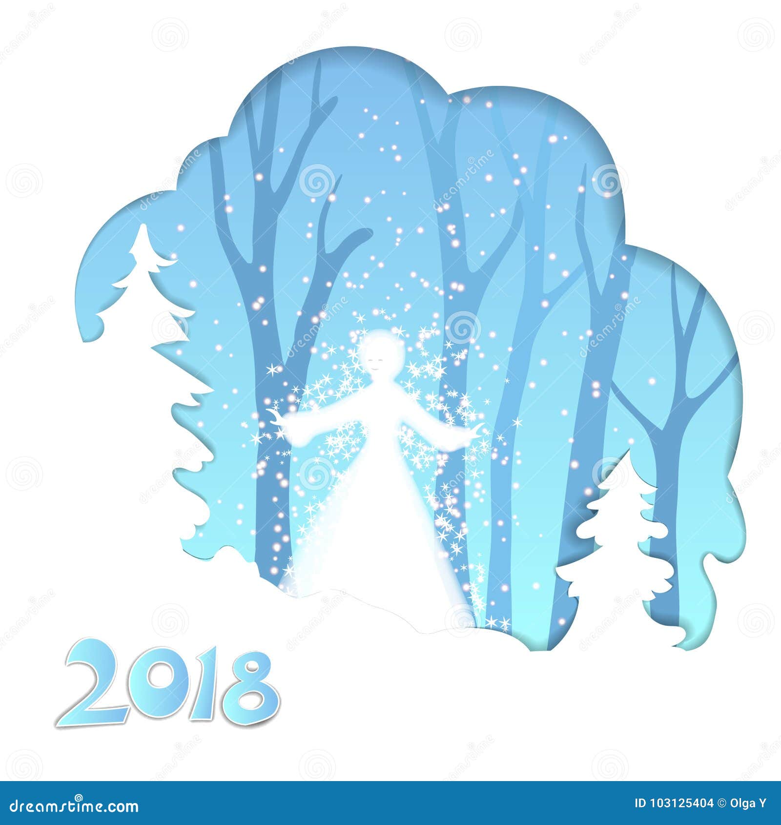 Vector Illustration of a Snow Girl in Winter Forest. Stock Vector ...