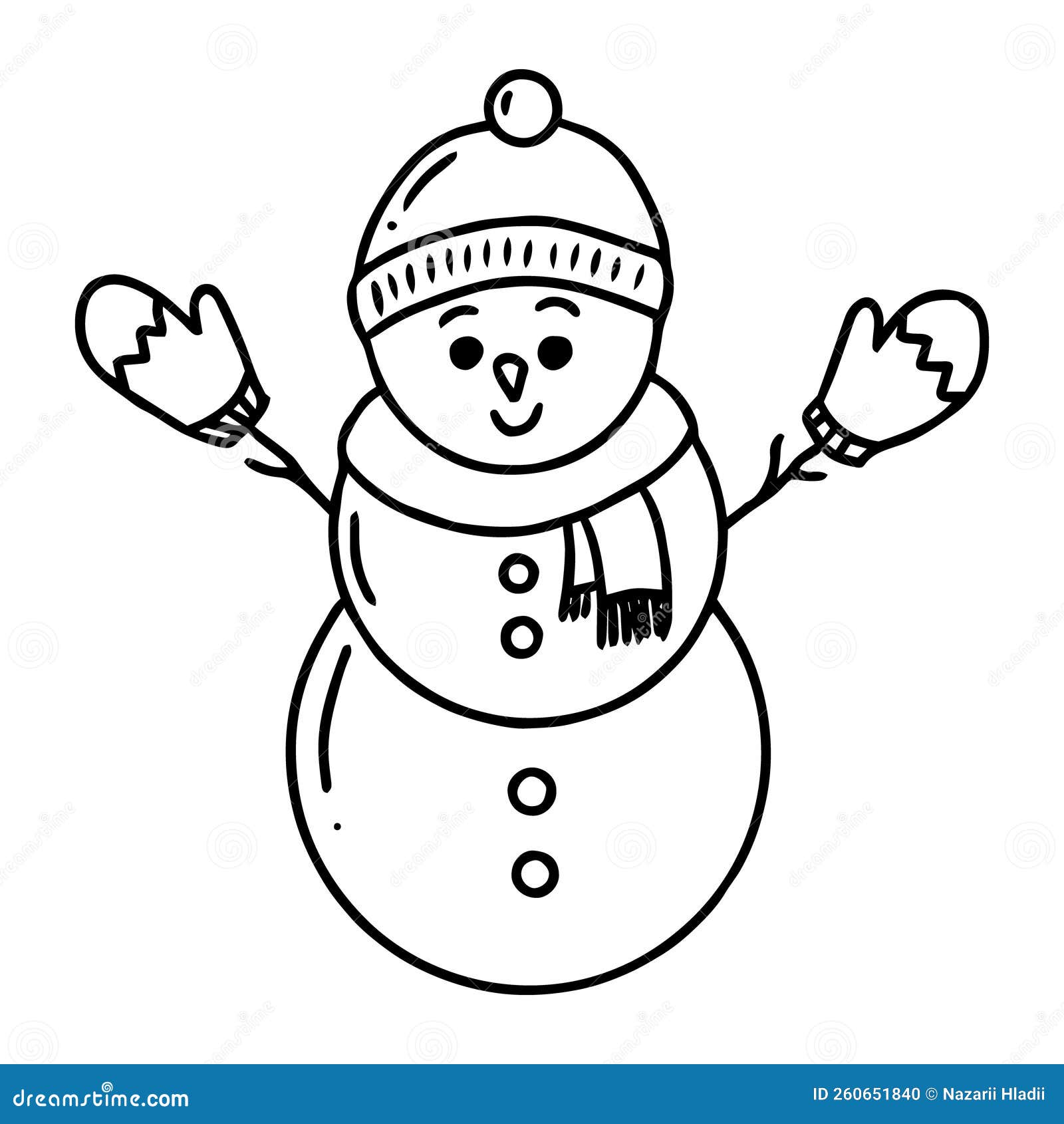 Vector Illustration of Snowman in a Hand-drawn Style. Stock Vector ...
