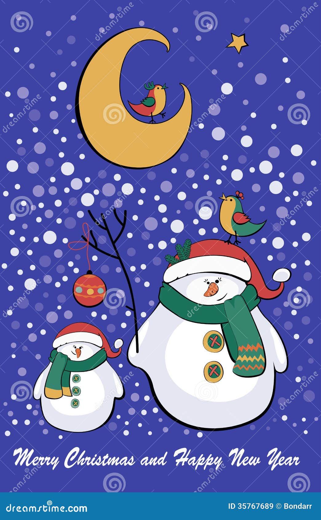Vector Illustration of Snowman and Moon Stock Vector - Illustration of ...
