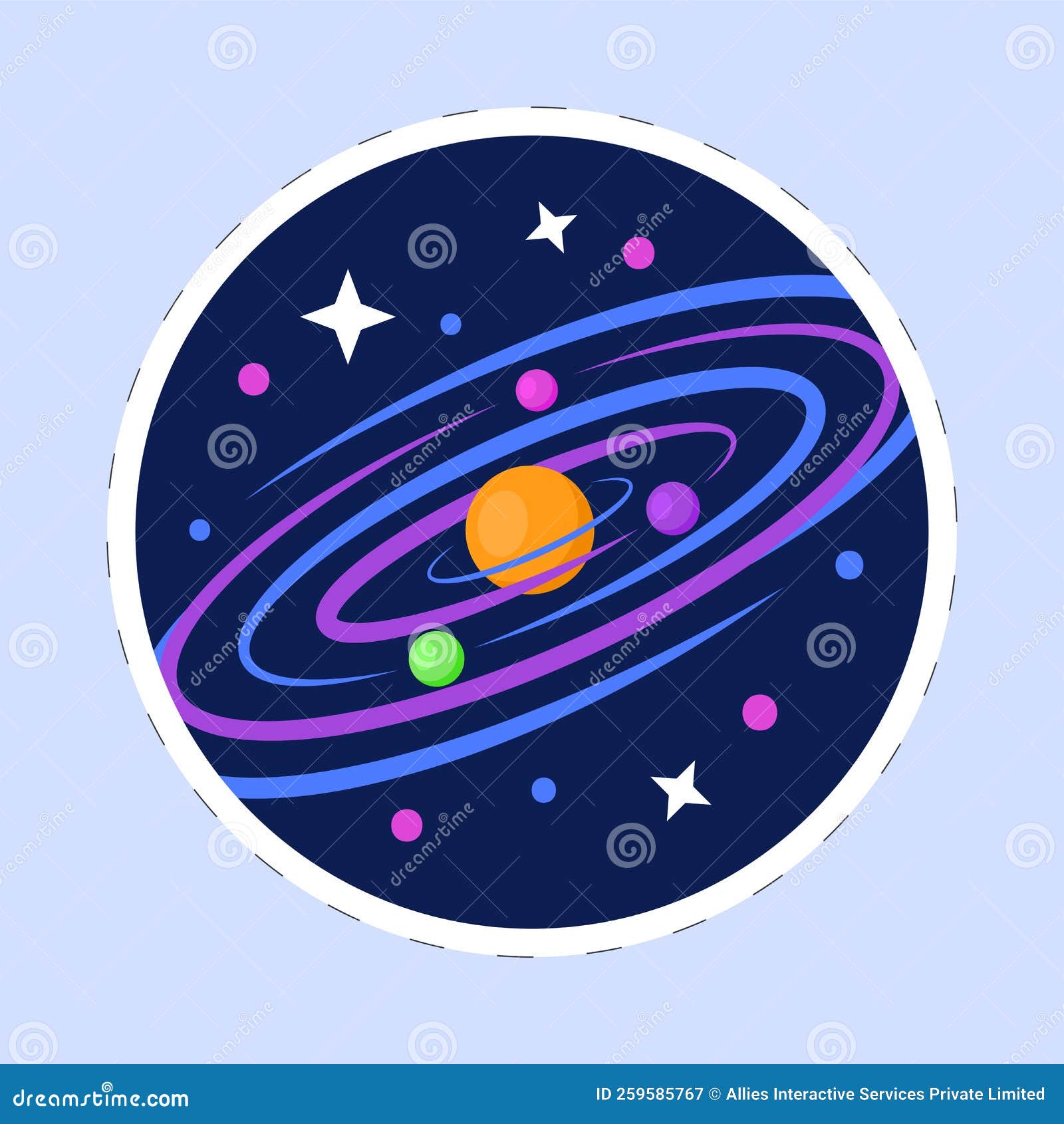 Vector Illustration of Solar System Blue Background in Sticker Stock ...