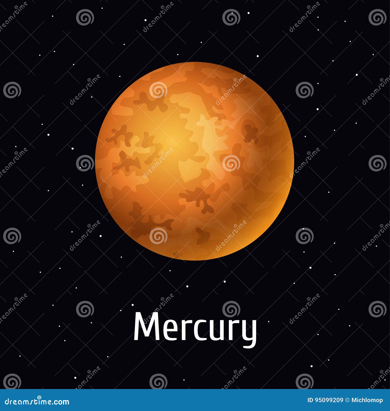 Vector Illustration Solar System Object, Mercury on Space Background ...