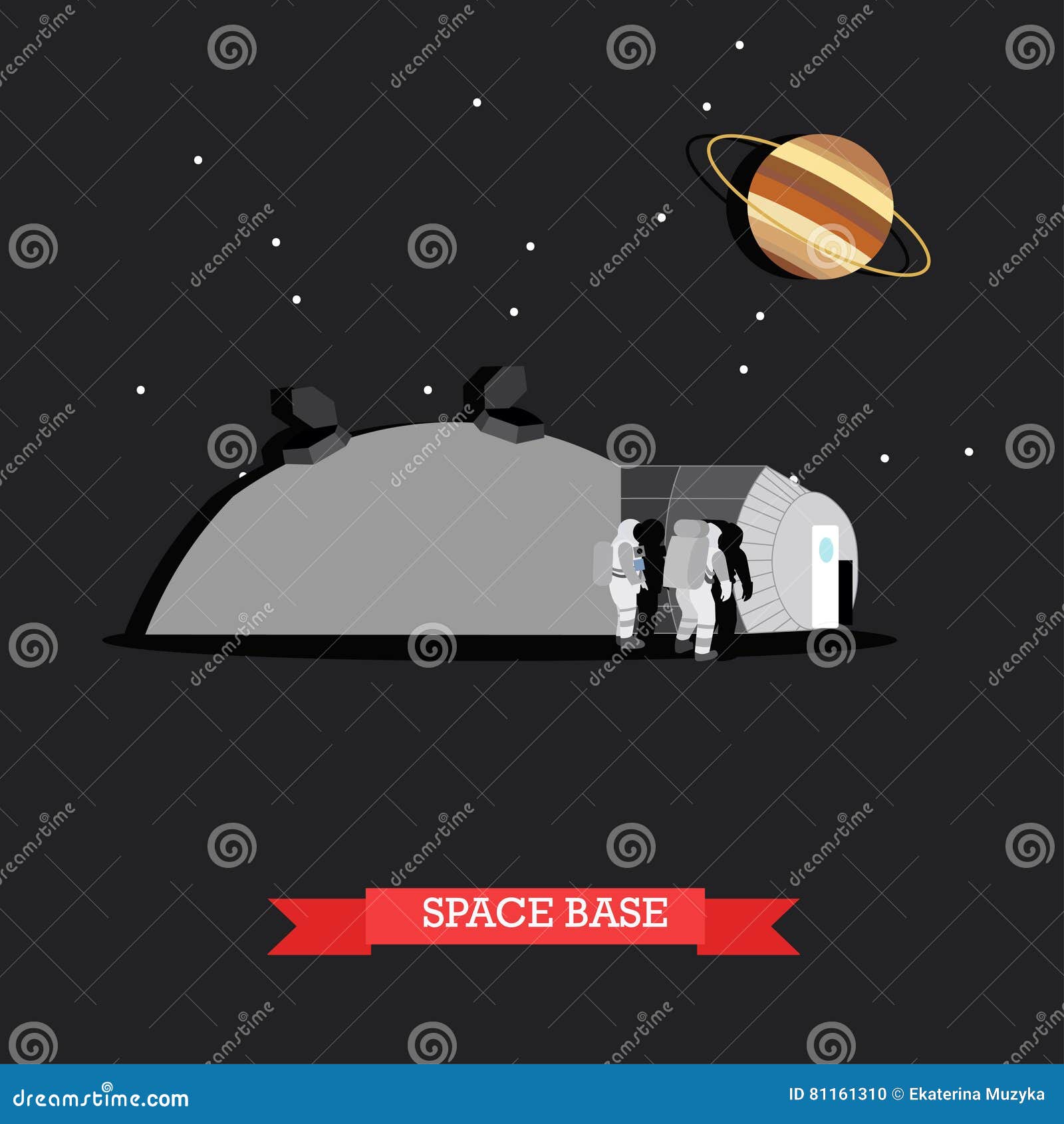 Vector Illustration of Space Base and Astronauts in Flat Style Stock ...