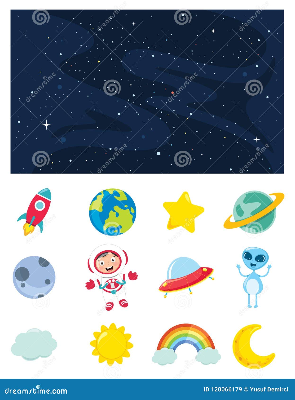 Vector Illustration of Space Elements Stock Vector - Illustration of ...