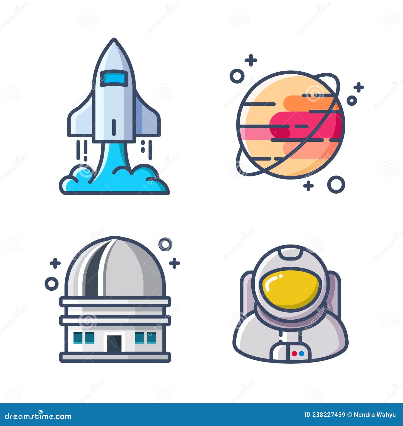 Vector Illustration of Space Exploration in Lineal Color Icon Style ...
