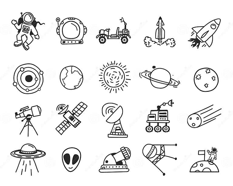 Vector Space Isolated Line Icons Stock Vector - Illustration of jupiter ...