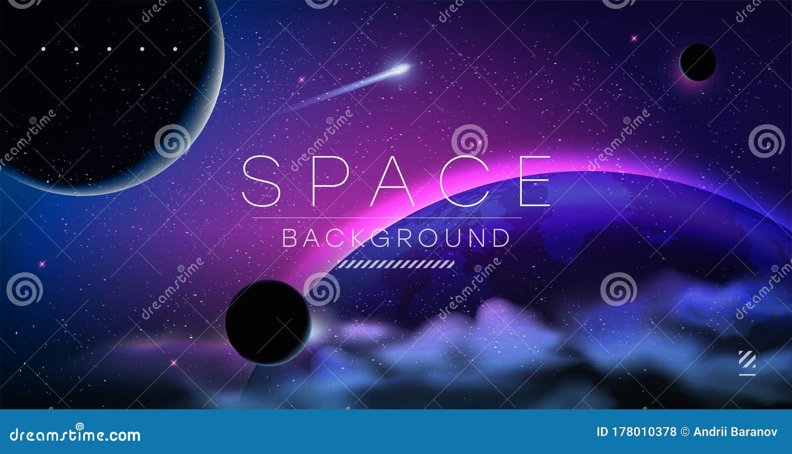 Vector Illustration of Space, Planets and Galaxy for Poster, Banner or ...