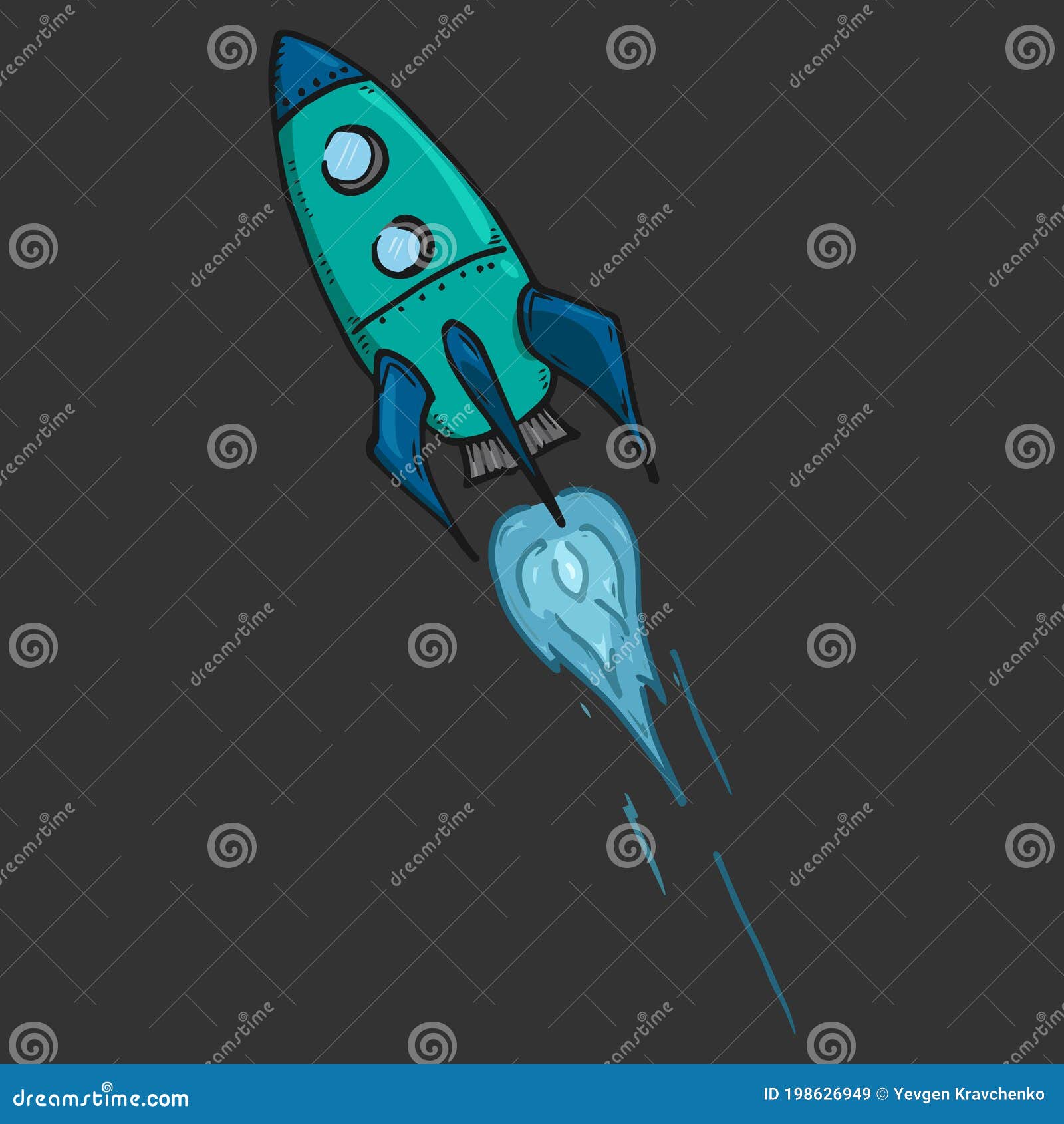 Vector Illustration of a Space Rocket. Blue Rocket Icon. Hand Drawn ...