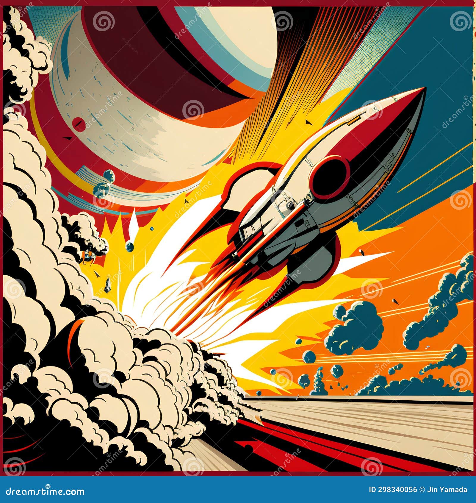 Vector Illustration of Space Rocket in Retro Comic Book Style with ...