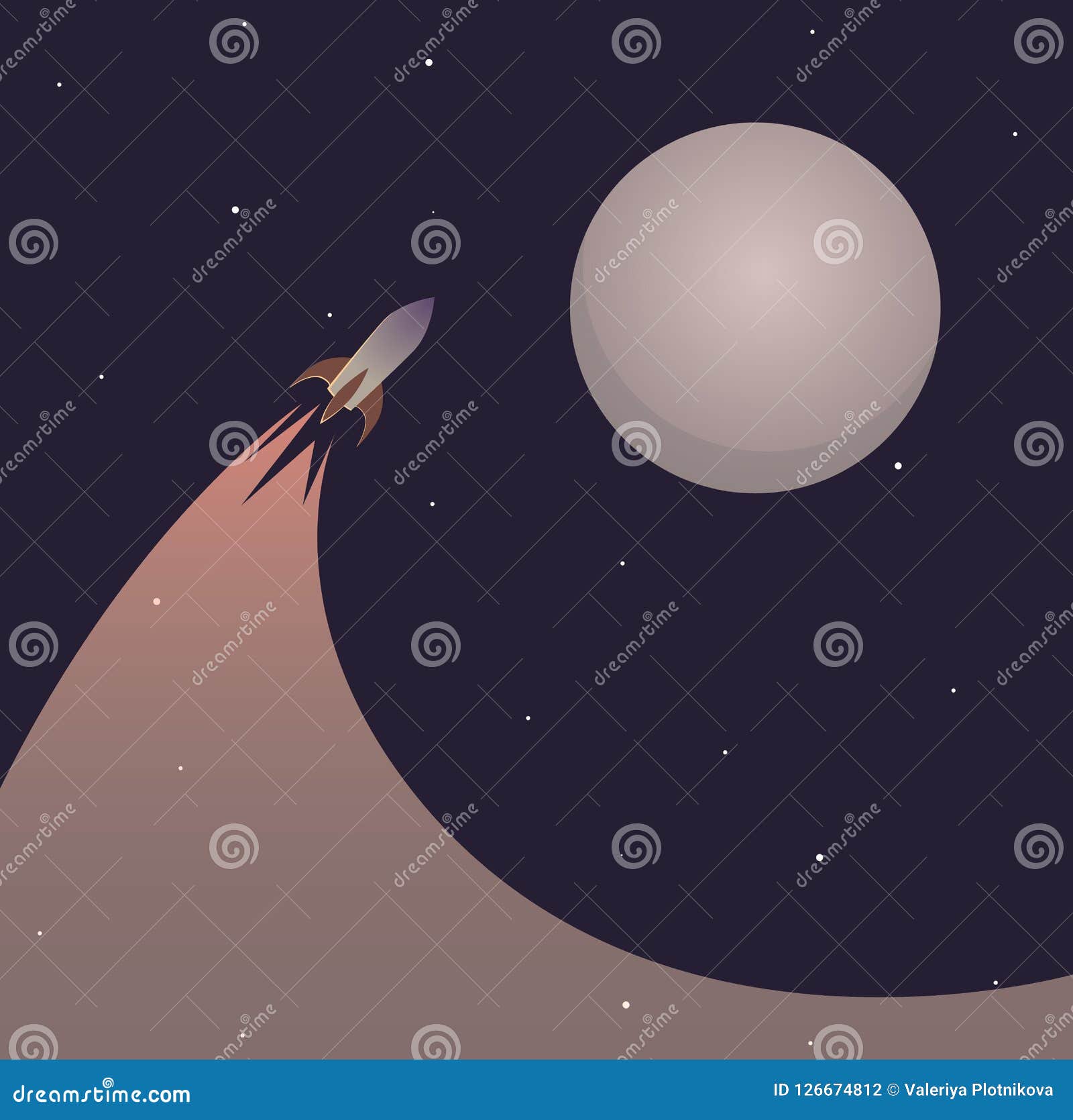 Vector Illustration of Space Rocket with a Trace Flying To the Moon ...