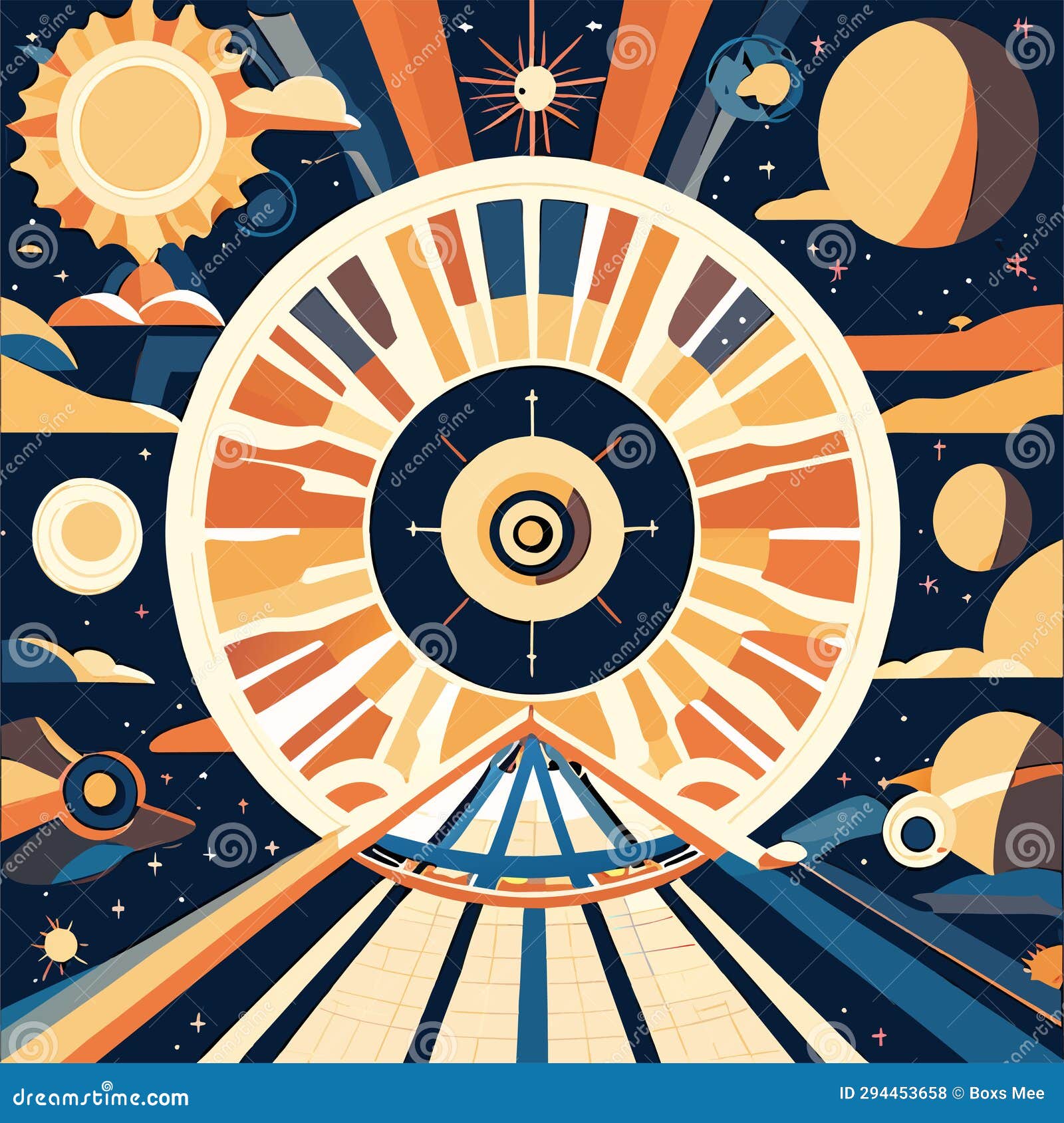 Vector Illustration of a Space Station in the Sky with Stars and ...