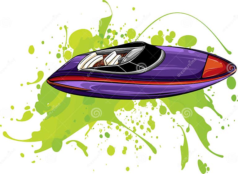 Vector Illustration of Colored Speedboat on Water Stock Vector ...