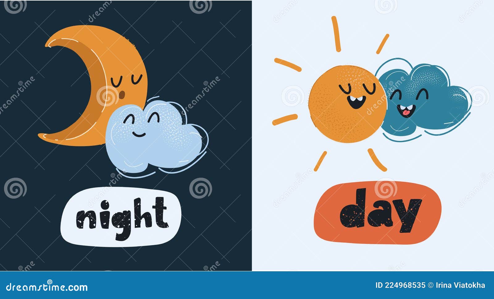 Vector Illustration of Split-screen Showing the Sun and the Moon Stock ...