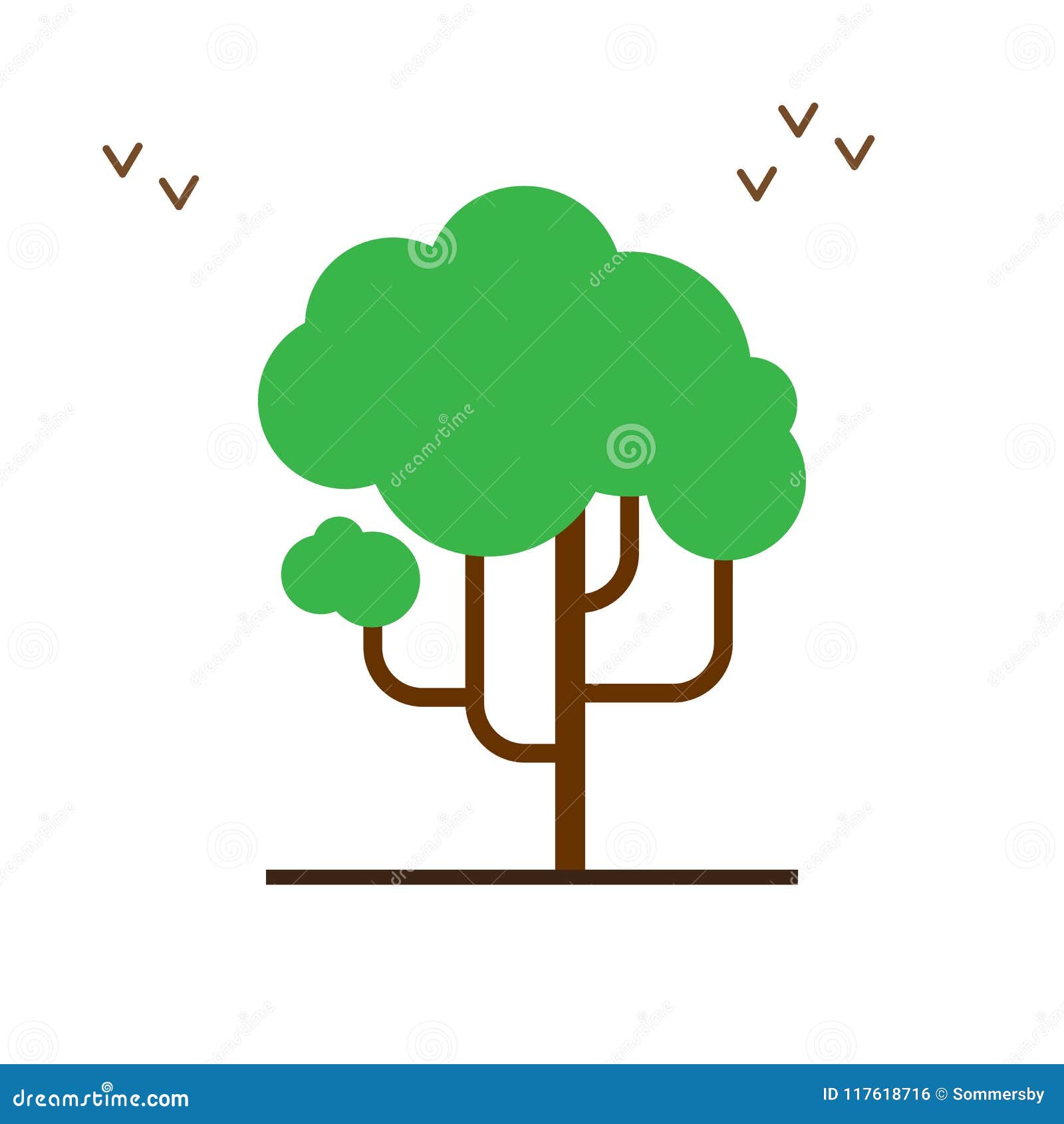 Vector Illustration of Spring Flat Style Tree Icon on a White Ba Stock ...