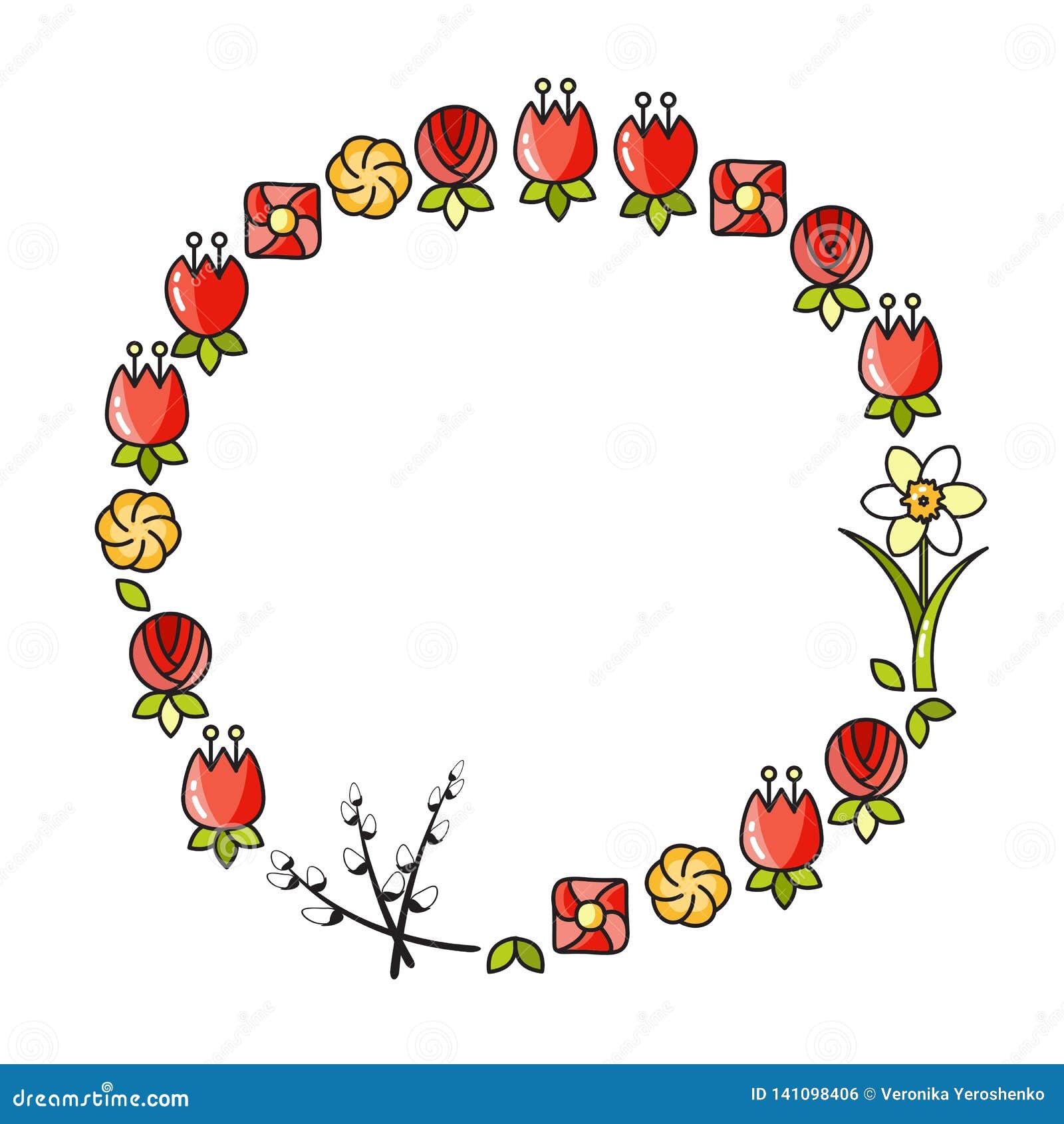 Vector Illustration of Spring Flowers Arranged in Circle. Stock Vector ...