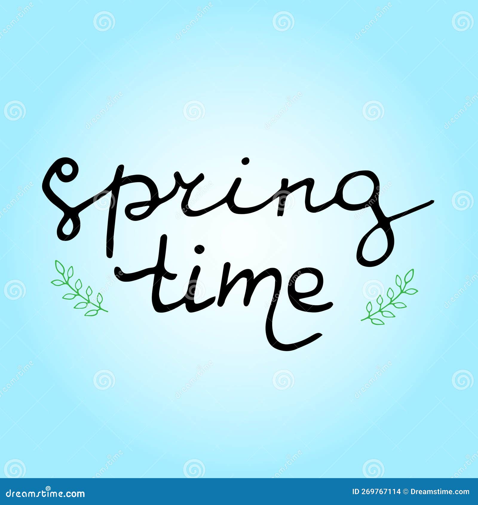 Vector Illustration of Spring Time Lettering on Blue Background with ...