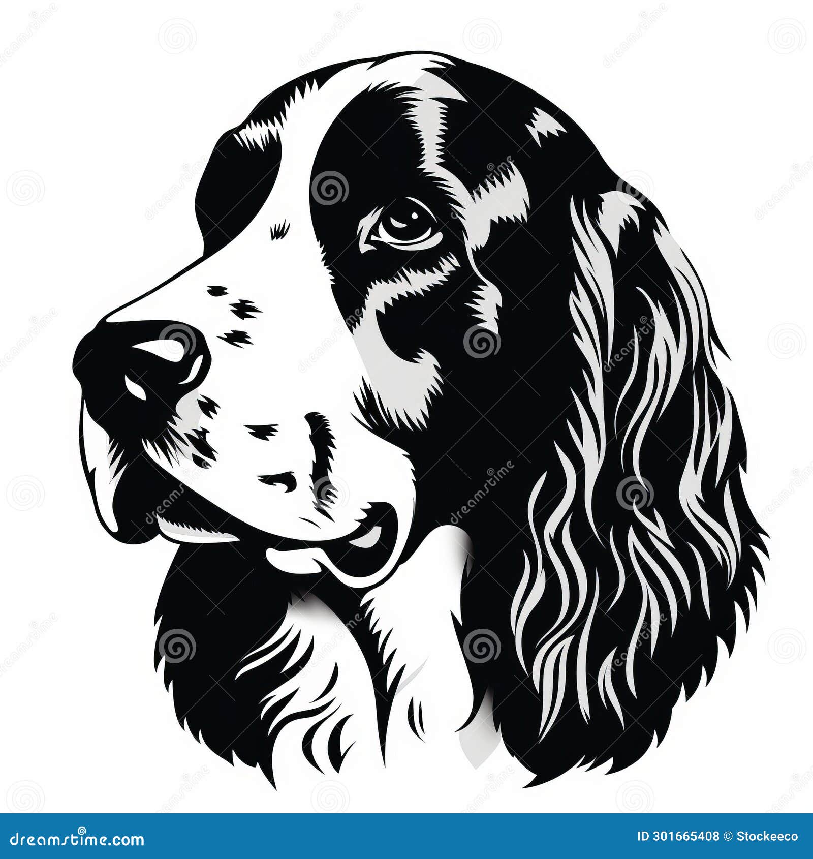 Black and White German Springer Spaniel Dog Head Vector Illustration ...